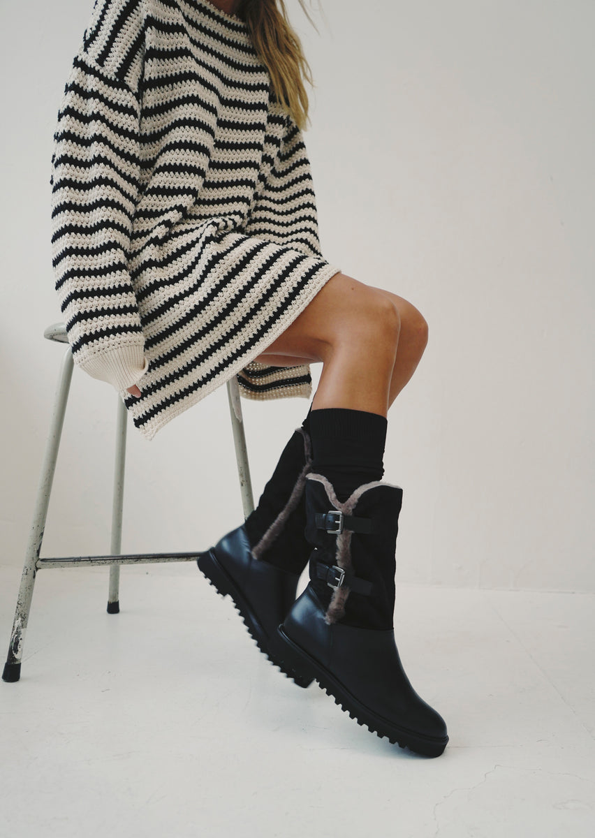 Alma Schwarz Velour-& Glattleder mit Lammfell – SHOOHS GmbH