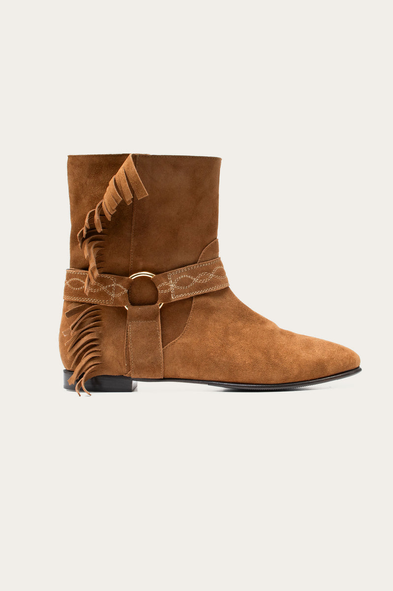 Elena Cognac Fransen Velourleder – SHOOHS GmbH